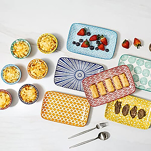 KitchenTour Rectangular Serving Platter, 8 inch Ceramic Dinner Plates Serving Trays Set of 6 for Salad, Appetizers, Sushi, Fruit, Microwave and Dishwasher Safe