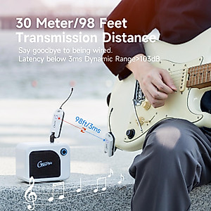MOOER GWU4 UHF Wireless System Transmiter Reciever, 4 Channels Rechargeble for Electric Guitar Instrument, Bass Guitar, Guitar Amp(White)