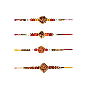 Rakhi for Brother Combo of Multi-Design Om Rakhis Spiritual Rakhi Set Traditional Indian Handmade Rakhi Raksha Bandhan Gift - Set of 4