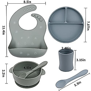 Baby Bowl Plate Bib Spoon Set, Strong Suction Silicone Toddler Self Feeding Set