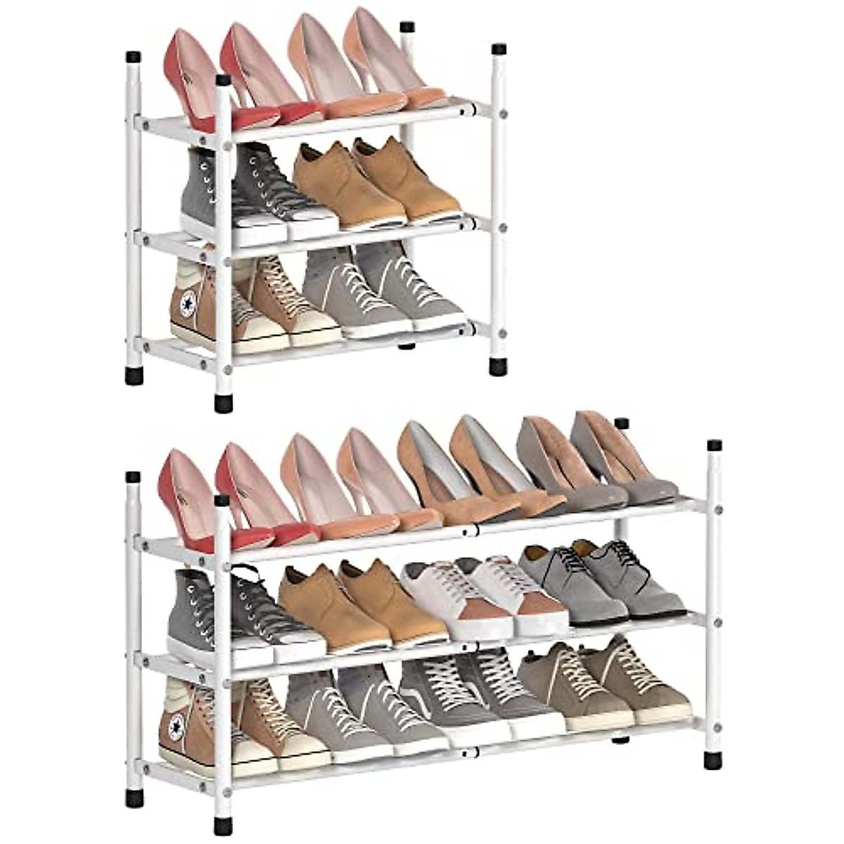 TZAMLI 3-Tier Stackable Closet Shoe Rack Organizer, Expandable and Adjustable Metal Shoes Shelf Storage Small Shoe Rack for Entryway Dorm, White