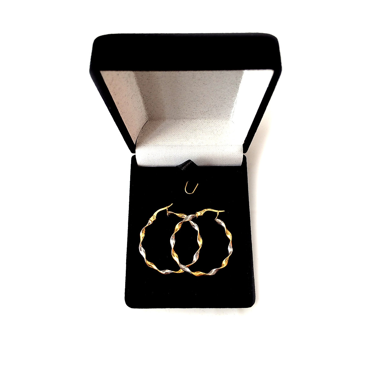 14K 2 Tone Gold Round Twisted Tube Hoop Earrings. Diameter 30mm