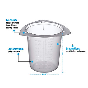 Globe Scientific 3642 Polypropylene Tri-Corner Beaker, Graduated, 250ml Capacity (Case of 100)