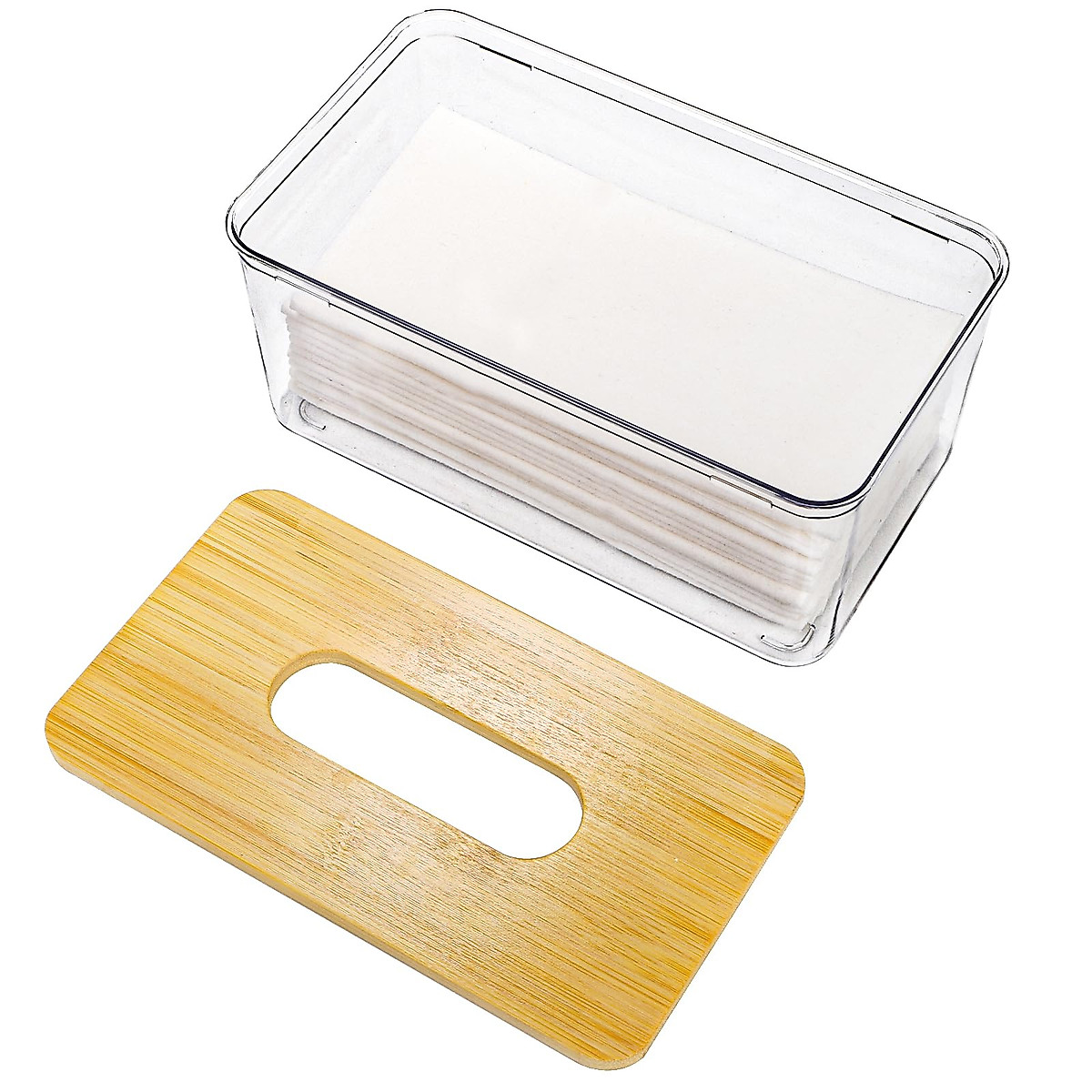 Jucoan 2 Pack Clear Acrylic Tissue Box Cover, Rectangle Paper Facial Tissue Box Holder, Dryer Sheet Dispenser for Laundry Room, Bathroom, Kitchen, Home