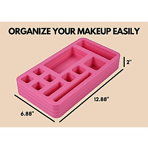 Polar Whale 2 Makeup Pink Drawer Organizers Tray Washable Waterproof Durable Foam Insert for Home Bathroom Bedroom Office 6.9 x 12.9 Inches 11 Compartments for Lipstick Eyeliner Cosmetics and More