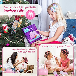 Pretend Play Makeup Kit for Little Girls with Unicorn Purse: Fake (Not Real) Make up Toy Set for Toddlers and Kids - Includes Hair and Nails Accessories, Baby Girl Toys Princess Toddler Gift Set