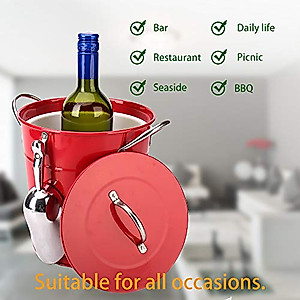 T586 4L Red Metal Double Walled Ice Bucket Set With Lid And Scoop