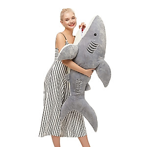 MorisMos Giant Shark Stuffed Animal 51", Giant Stuffed Shark Plush, 51 inch Large Shark Plush Pillow Toy Gift for Kids Girlfriend, Gray
