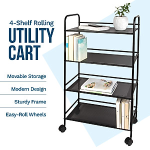 Richards Homewares Durable Metal Multi-Purpose Rolling Utility Cart, 4-Tier, Black