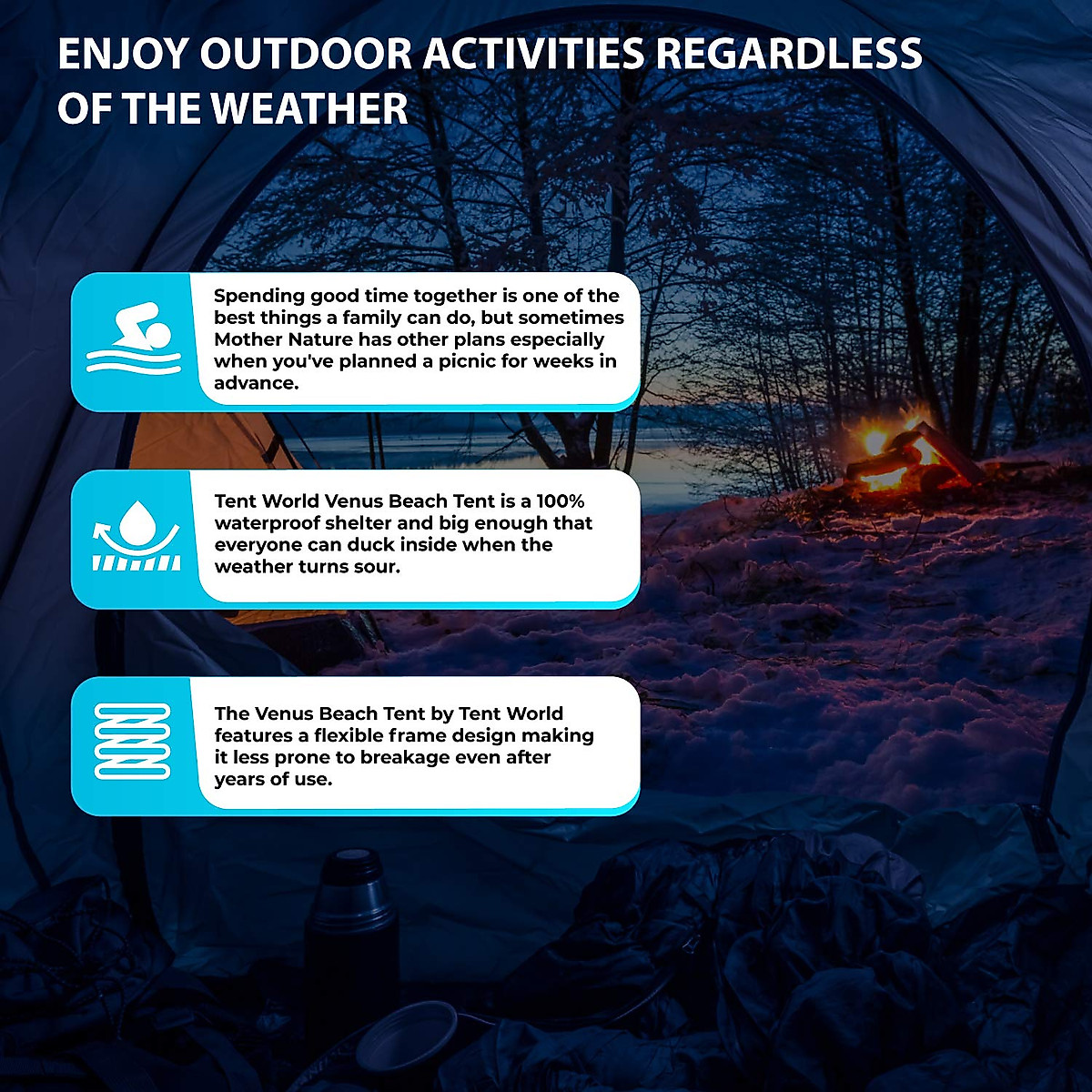 Easiest Beach Tent, Sun Shade Canopy 'Venus': Provide UV Protection for Your Family. Waterproof Shelters For Rain & Pacific Breeze, Easy Up Canopies, Sports Cabana Tents, Roadtrip Sunshade Shack. Blue