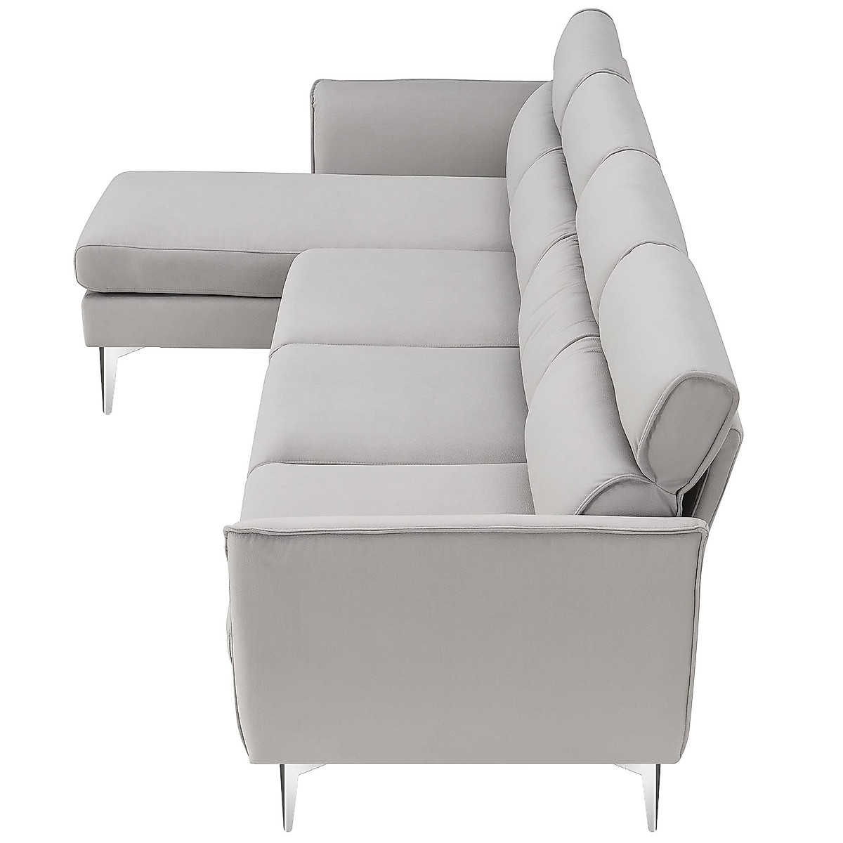 Bellemave L-Shape Sofa Convertible Sectional Sofa Couch with Chaise Left/Right Handed Chaise, High Backrest Sectional Sofa, Flannel Upholstered Couch for Living Room (Grey)