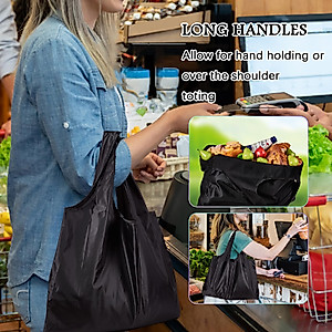 BEEFLYING 3pcs Foldable Eco-Friendly Nylon Grocery Bags Reusable Waterproof Shopping Tote Bags Black with Pouch and Bag Handle (52.5x60x0.15cm)