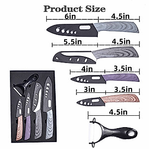 Ceramic Knife Sets for Kitchen，4 Piece Ceramic knives set with Steath，6" Chef knife 5.5" Fruit Utility Knife 4" Vegetable Knife 3" Paring Knife, One Peeler (box set)