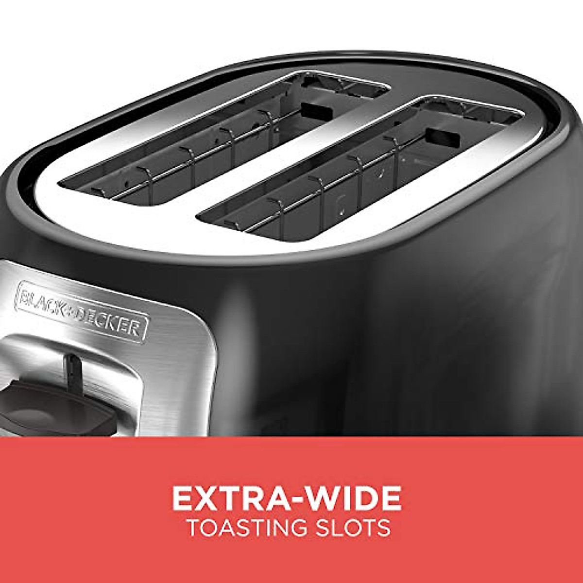 BLACK+DECKER 2-Slice Extra Wide Slot Toaster, Classic Oval, Black with Stainless Steel Accents, TR1278B