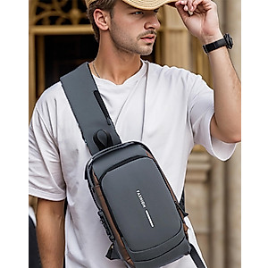 Geanbun Sling Bag for Men Anti-Theft USB Crossbody Backpack Waterproof Chest Daypack Lightweight Shoulder Bag (Grey)