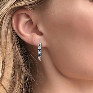 Gem Stone King 925 Sterling Silver Blue Sapphire and White Lab Grown Diamond Accent Hoop Earrings For Women (0.83 Cttw, 22MM = 0.85 Inches Diameter)