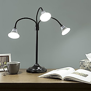 Lavish Home 3 Head Desk Lamp, LED Light with Adjustable Arms, Touch Switch and Dimmer (Black)
