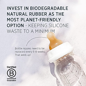 HEVEA Standard Neck Baby Glass Bottle Nipples Medium Flow: Glass Baby Bottle Nipples - Two-Pack - 100% Natural Rubber 3-24 Months