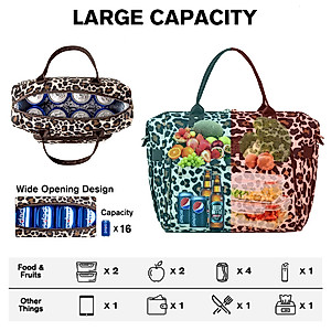 Fresh-flash Insulated Lunch Bag for Women Work, Leakproof Lunch Box Tote Bag, Wide Open Lunch Cooler Tote, Women Lunch Bags with Removable Shoulder Strap & Side Pockets-Leopard