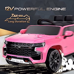 Blitzshark 12V Kids Ride on Car Compatible for Chevrolet Tahoe Battery Powered Electric Vehicle for Kids, with 7AH Big Battery, 2.4G Remote Control, Spring Suspension, Bright Lights, Music, Pink