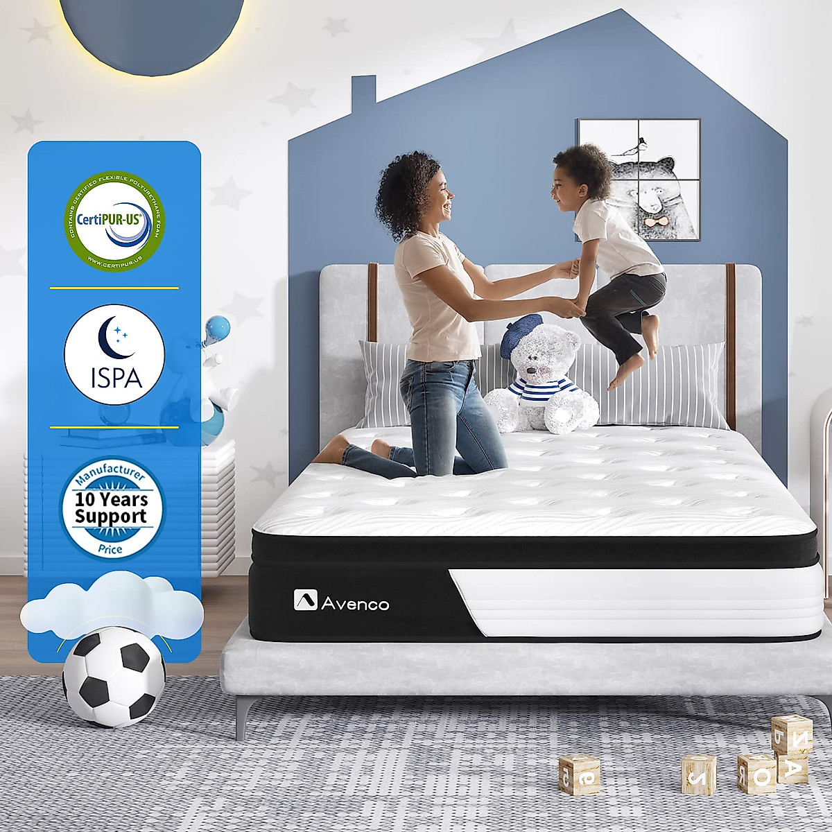 Avenco Twin XL Mattress 12 Inch, Hybrid Mattress XL Twin Medium Firm, Twin XL Mattress in a Box with Pocketed Springs CertiPUR-US Foam Mattress, Supportive & Pressure Relief, Breathable Fabric