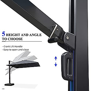 PURPLE LEAF 10 FT Square Patio Umbrella Large Outdoor Aluminum Umbrella Offset Umbrella with 360-degree Rotation Cantilever Umbrella for Garden Deck Backyard Pool, Grey