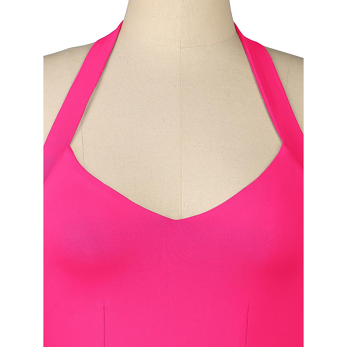 REORIA Women's Summer Sexy Halter V Neck Sleeveless Backless Y2K Trendy Crop Tank Tops for Going Out Neon Rose Red Medium