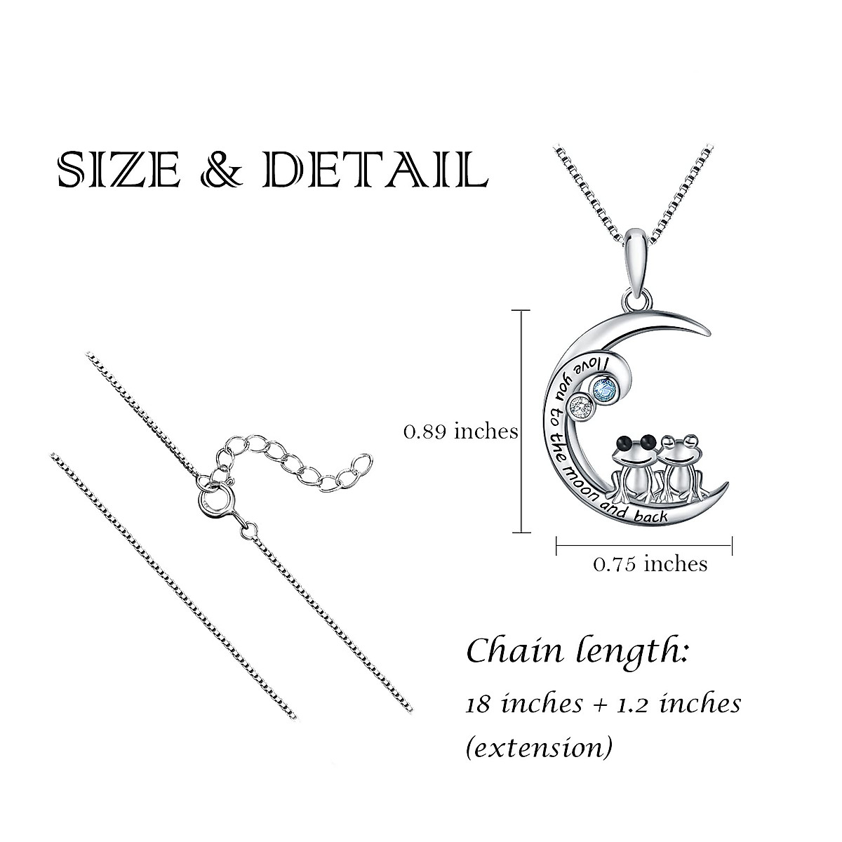 ABBGIABBW Frog Necklace S925 Sterling Silver I Love You to the Moon and Back Cute Animal Moon Pendant Necklaces Jewelry Gift for Women Sister