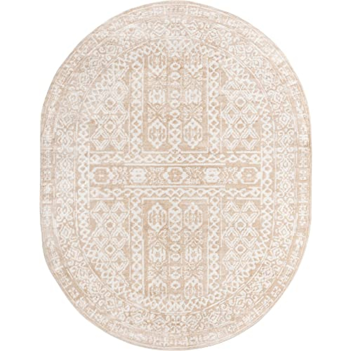 Unique Loom Oxford Collection Area Rug - Magdelan (8' x 10' Oval, Beige/Ivory)
