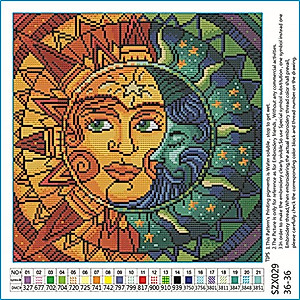 Abillyn Embroidery Cross Stitch Kits Sun and Moon Stars Fractal Face Hippie Stamped with Printed Pattern Starter Kit (Sun)