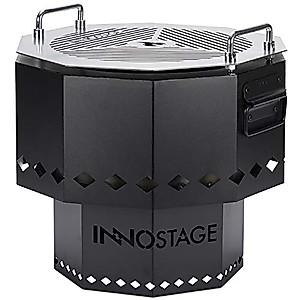 Patented Bonfire Fire Pit with Stainless Barbecue Grill and Portable Carrying Storage Bag, Smoke-Free Firepit Bowl for Wood Pellet with Stand for Outdoor Campfire Flame or BBQ on Patio Garden Backyard