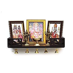 DecorDen Wooden Wall Mount Temple for Home,Wooden Home Temple/Wall Shelf/Pooja Mandir/Pooja Stand/Wooden Mandir/Devghar/Devara/Pooja Shelf/Small Temple for Office/House Temple (Black)