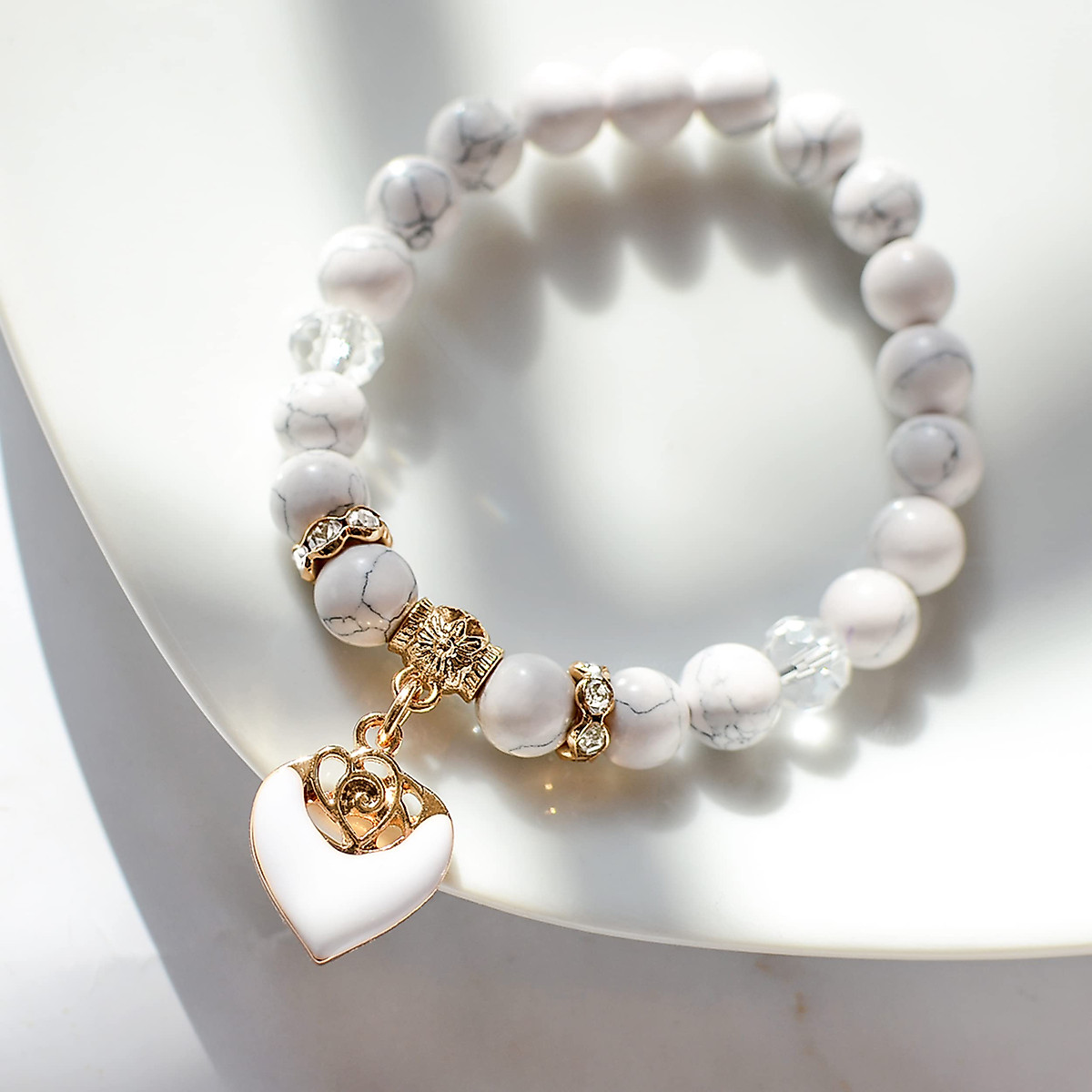 White Rose Beaded Bracelet, Cubic Zirconia
