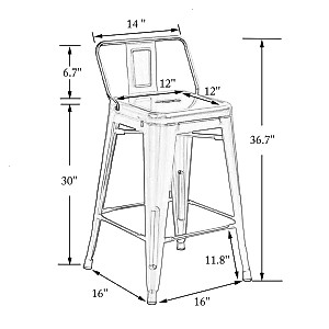 HAOBO Home 30" Metal Bar Stools Industrial Barstools Counter Height Stools for Indoor/Outdoor Barstools [Set of 4] (30", Low Back Distressed Red)