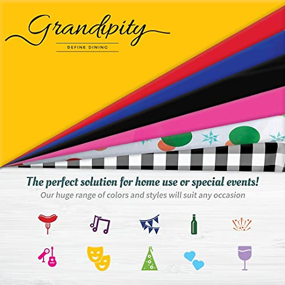 Grandipity New Happy Birthday 6 Pack Premium Disposable Plastic Picnic Tablecloth 54 Inch. x 108 Inch. Decorative Rectangle Table Cover