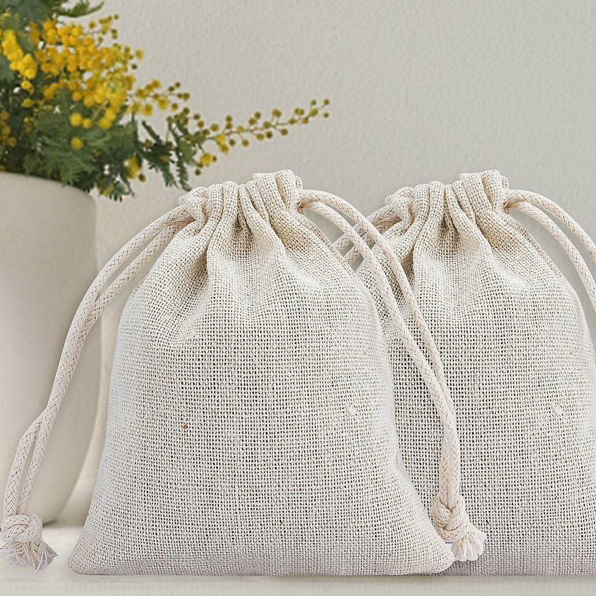 Hapdoo 24 Pack Cotton Muslin Bags with Drawstring Gift Bags Jewelry Pouches Sacks for Wedding Party and DIY Craft, 3 x 4 Inches, Presents, Festivals…