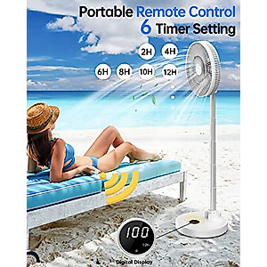 TriPole 12'' Standing Fan Oscillating Pedestal Fan, Rechargeable Battery Operated Fan Quiet Height Adjustable Floor Fan with Remote Timer, Foldaway Portable Fan for Bedroom Home Travel, 5-31H Working