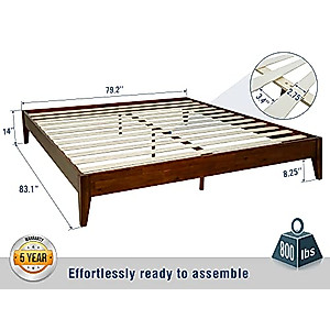 Acacia Mervyn 14 Inch Wood Platform Bed Frame Without Headboard, King, Chocolate
