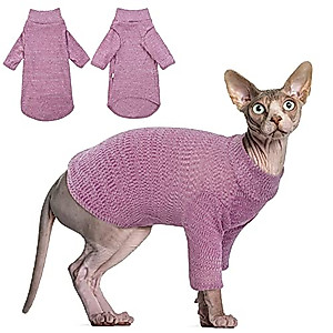 DENTRUN Sphynx Hairless Cats Shirt Pullover Kitten T-Shirts, Breathable Cat Wear Turtleneck Sweater Adorable Cat's Clothes Vest Pajamas Jumpsuit