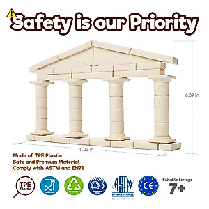 Taksa Toys Ancient Greek Facade Stem Toys Unique Educational Stackable Building Blocks, for Kids Ages 7 8 9 10+ Years Old, Indoor Architectural Kit Learning Games, Montessori Toys for Children, 55 Pcs