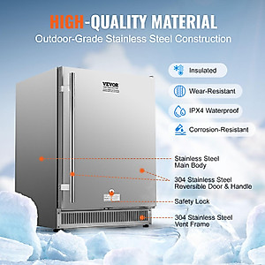 VEVOR 24 inch Indoor/Outdoor Beverage Refrigerator, 185QT Undercounter or Freestanding Beverage Fridge, 175 Cans Built-in Beer Fridge with Stainless Steel Body for Residential Home Bar Commercial Use