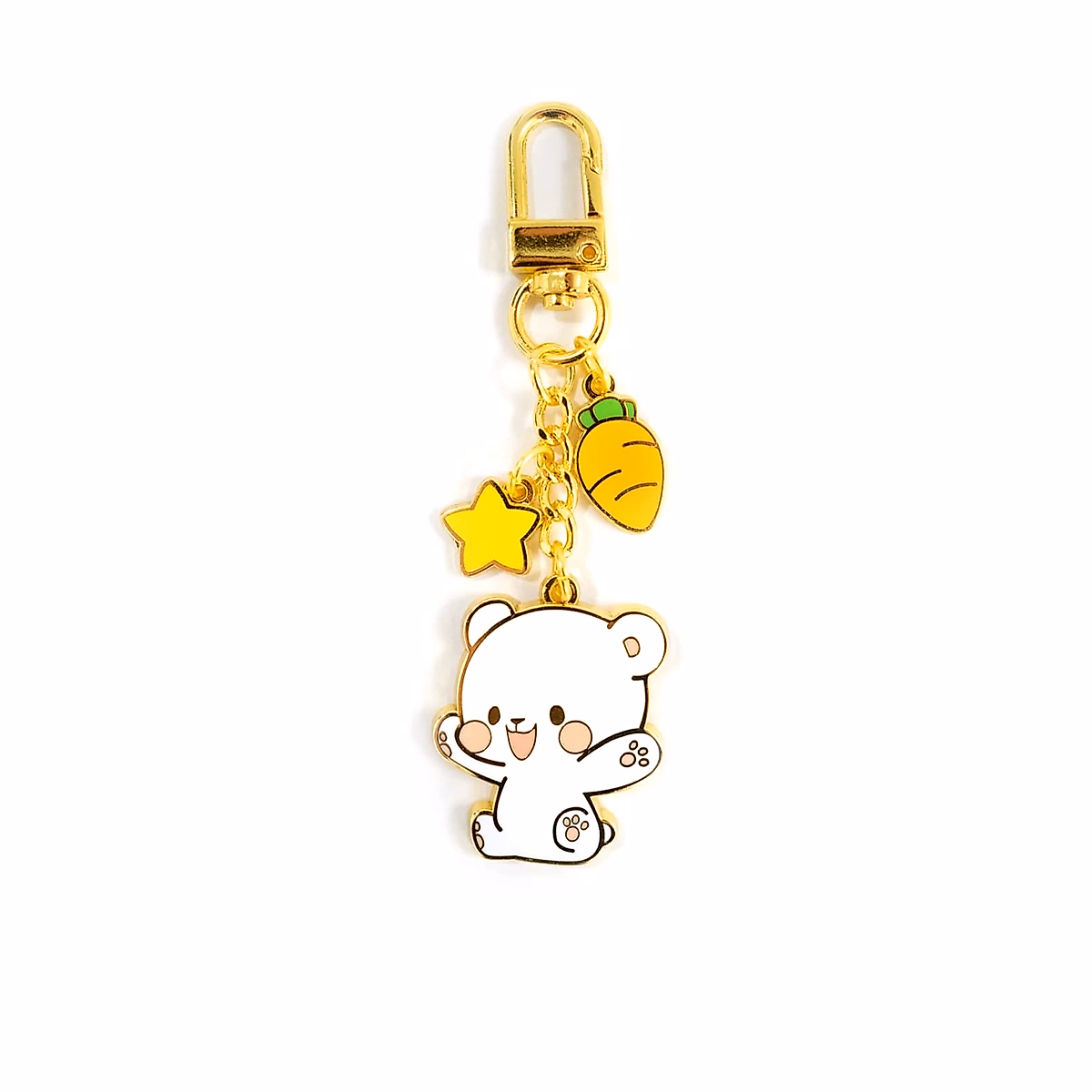Milkmochabear Milk Enamel Keychain - Mini Clasp All Metal Gold Finish with Two Charms For Handbags Purses Bags Belts Backpacks Men Women Couple Matching