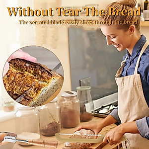 MINIFISH Bread Knife with Bread Scoring Tool for Homemade Bread, 16" Sourdough Bread Knife, Wooden & Stainless Steel Serrated Bread Slicer - Effortless Slicing for Perfect Portions