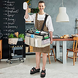 Large Wearable Cleaning Caddy Bag for Cleaning Supplies with 4 Foldable Dividers，Cleaning Caddy Organizer with Handle，Cleaning Bags for Housekeepers with Shoulder and Waist Straps