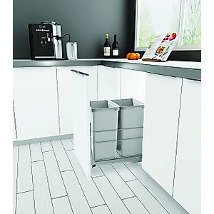 IMEX - 30 Qt./7.5 Gal Pull Out Under Mount Waste Container - Kitchen Trash Garbage Can & Bin for Under Counter Cabinet - Plastic Dustbin Mountable Basket (Gray, Double)