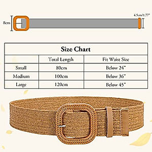 VONMELLI 4 Pack Straw Woven Elastic Stretch Waist Belt Fashion Boho Dress Braided Belts for Women M