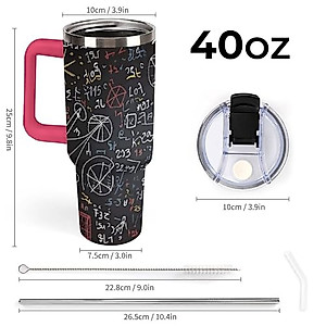 40 Oz Vacuum Tumbler with Light Rose Red Handle Leakproof Insulated Tumbler Mathematics And Physics Stainless Steel Travel Mug with Lid And Straw Coffee Cup Cute Water Bottles Cup Holder Friendly