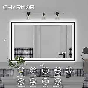 CHARMOR 40x24 LED Bathroom Mirror with Lights, Dimmable Framed Bathroom Vanity Mirror, Backlit and Front Lighted, Anti-Fog (Horizontal/Vertical)