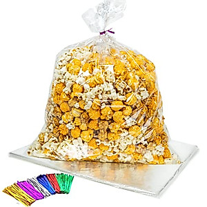 TATTI 100 Pack Clear Plastic Large Cellophane Bags 12x16 With 4inches Twist Ties, Plastic Cello Bags 1.4 mils for Cookies Candy Gift Birthday Party Favor (Pack of 100)