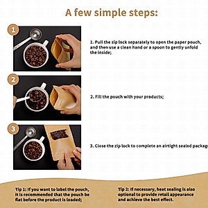 Moretoes 72pcs Resealable Bags with Window, 3.5 x 5.5 Inches Food Storage, Kraft Paper Stand Up Pouches, Treat, Coffee, Ziplock Bags for Home or Small Business for Packaging